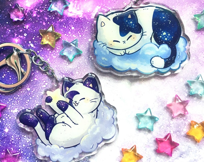 Starry Kitties Acrylic Keychains 2.5 in Double-sided Galaxy | Etsy