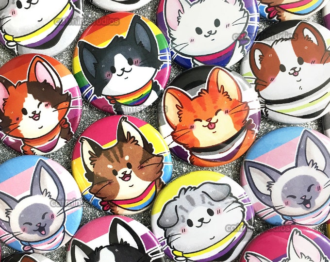 Pride Kitties Buttons (1.5 In) | Cute Cats Pride Flag Pinback Button ...