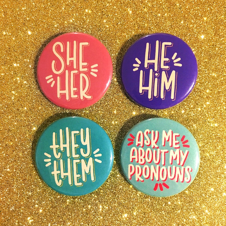Pronoun Buttons 1.5 in Pinback Button Set LGBT Gender | Etsy
