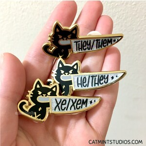 Pronouns Stabby Cats Hard Enamel Pins Be Gay Do Crime LGBT Pronouns Cat ...