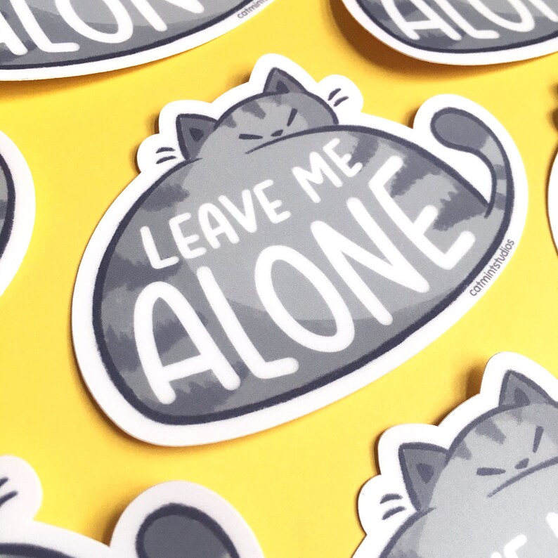 Leave Me Alone Cat Vinyl Sticker Cute Fat Gray Kitty Decal | Etsy