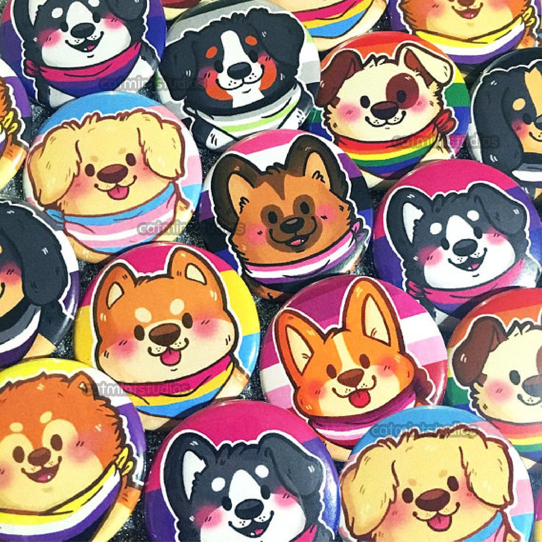 Pride Puppies Buttons (1.5 In) | Cute Dogs Pride Flag Pinback Button ...