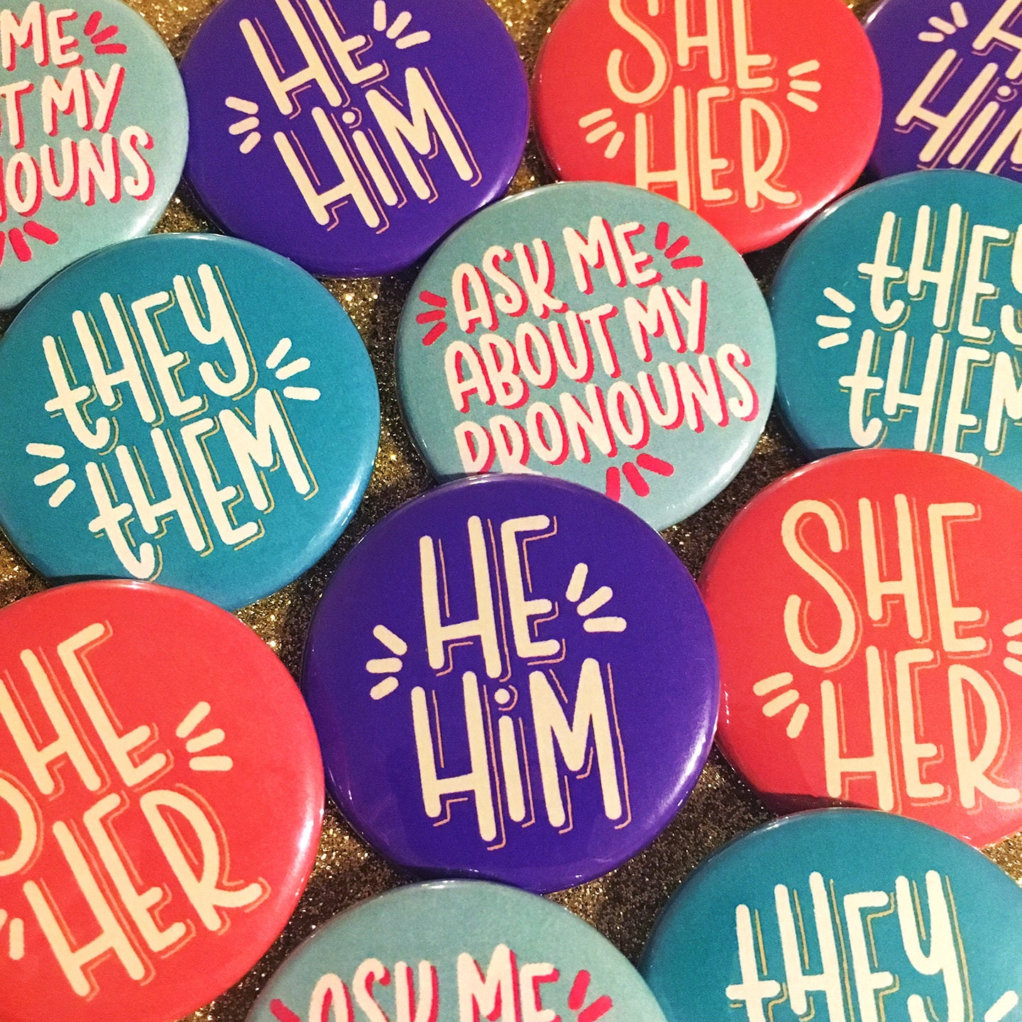 Pronoun Buttons 1.5 in Pinback Button Set LGBT Gender | Etsy