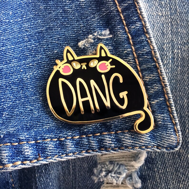 Dang Cat Hard Enamel Pin Fat Black Kitty Lapel Pin Cute | Etsy