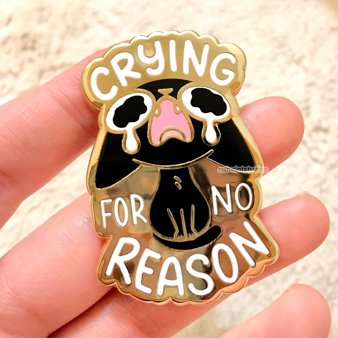 Crying for No Reason Hard Enamel Pin | Cute Black Cat Anxiety Lapel Pin ...