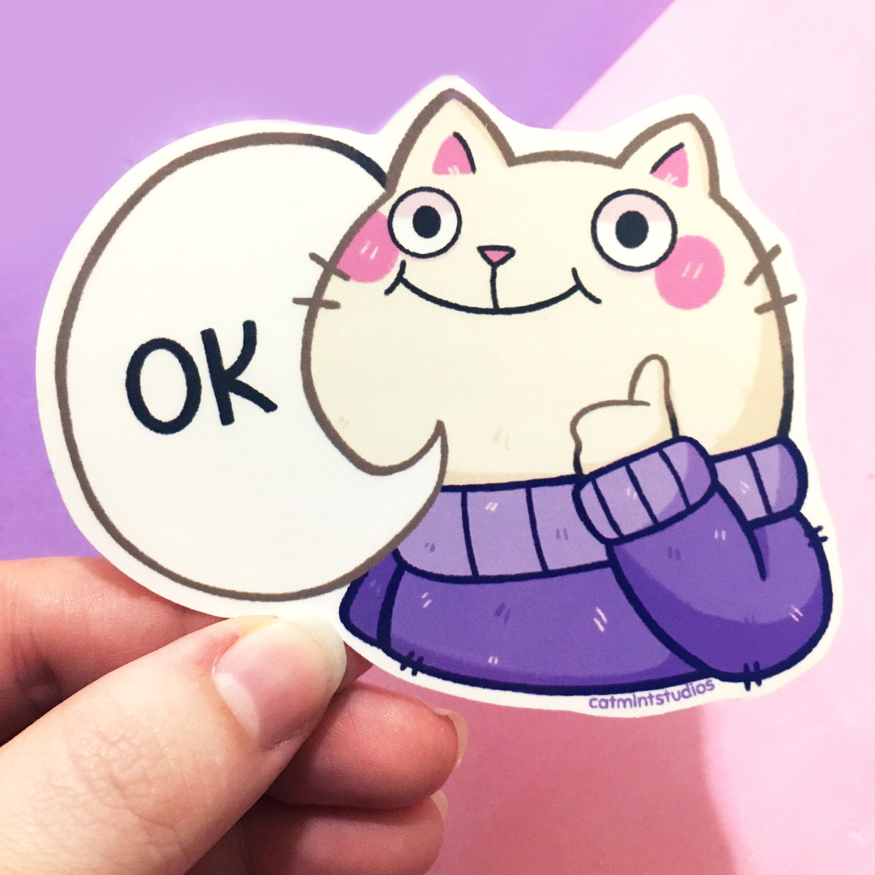 OK Cat Sticker Waterproof Diecut Funny Cats Sticker Cute | Etsy