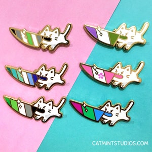 Pride Stabby Cat Hard Enamel Pins | LGBT Flags Cat Lapel Pin | Cute ...