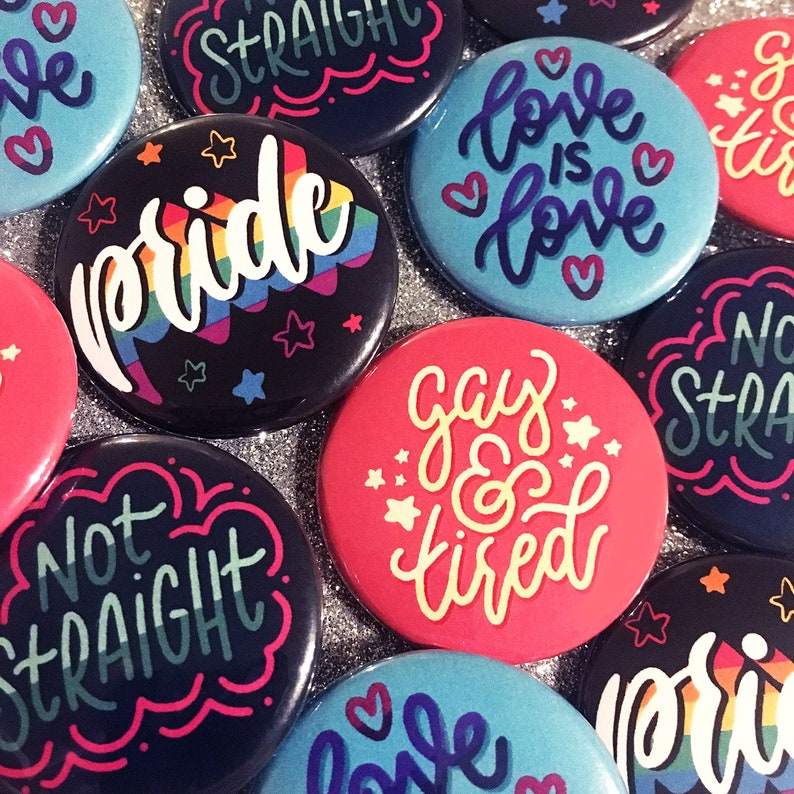 Pride Buttons 1.5 in Pinback Button Set LGBT Cute Hand | Etsy
