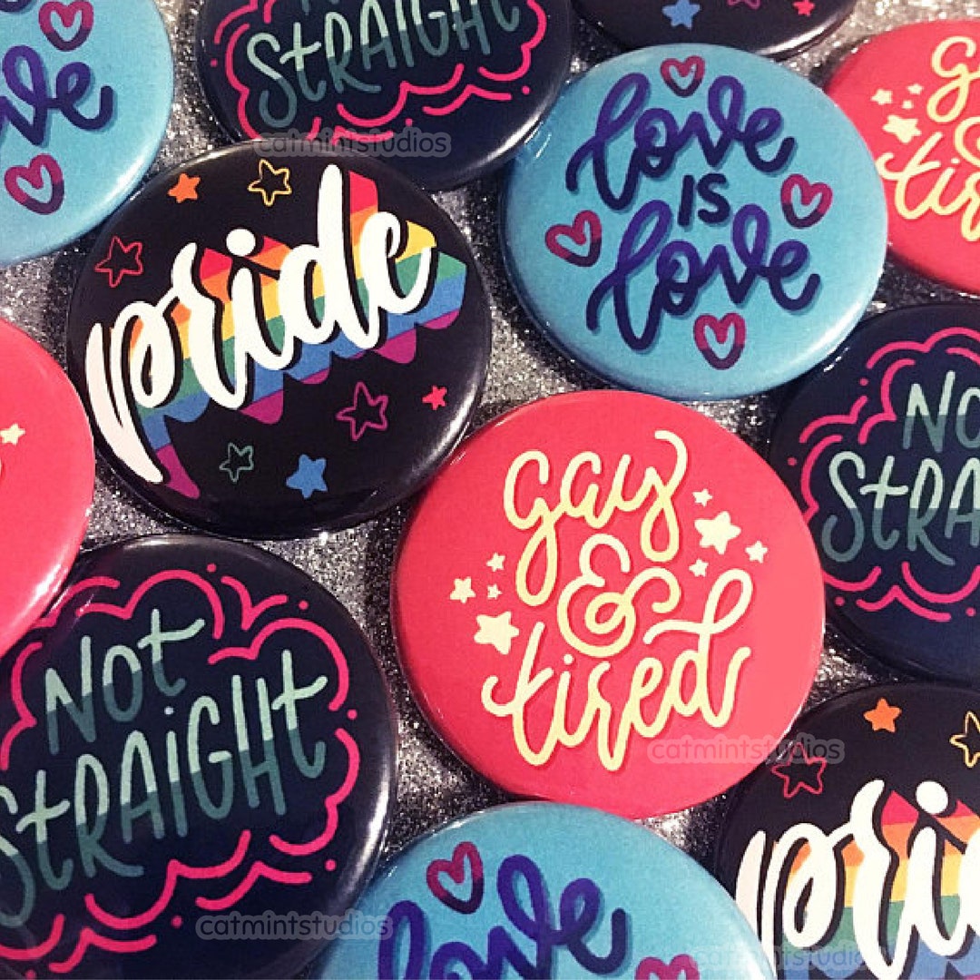 Pride Buttons (1.5 In) | Pinback Button Set | LGBT | Cute Hand ...