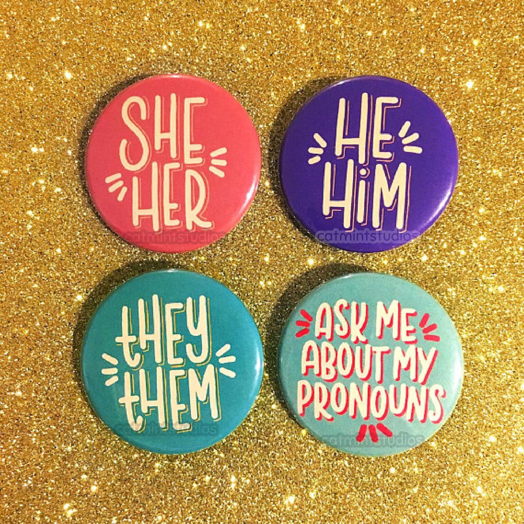 Pronoun Buttons (1.5 In) | Pinback Button Set | LGBT | Gender He/him ...