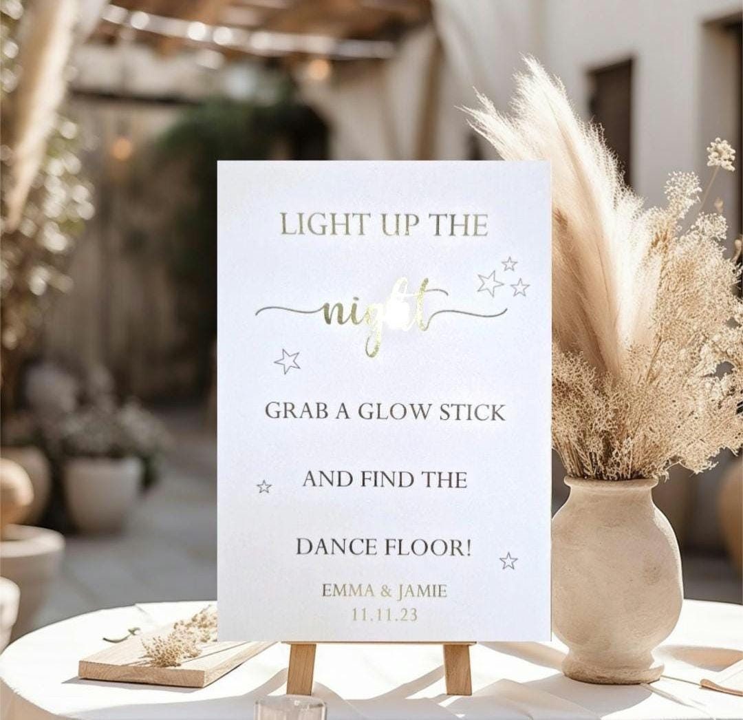 Gold Foil Glow Stick Wedding Sign: Light up the Dancefloor - Etsy Australia