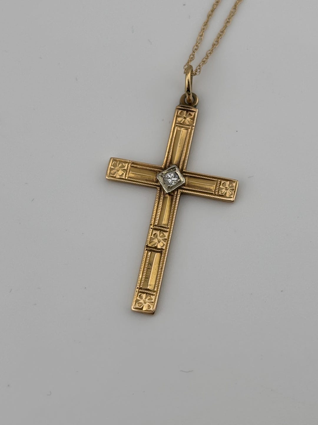 14k Yellow Gold Cross Pendant/necklace - Etsy