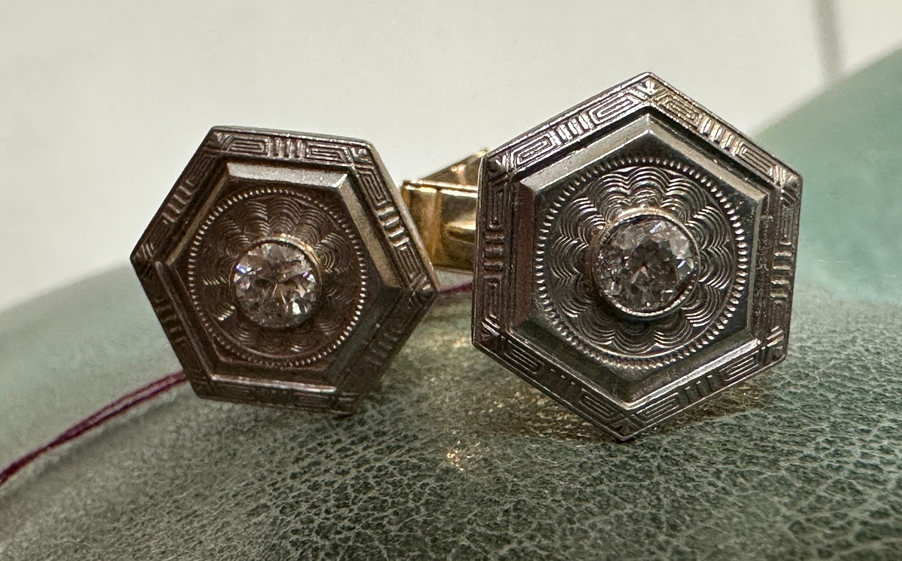 Unique Art Deco 14k Gold & Diamond Cufflinks - Etsy