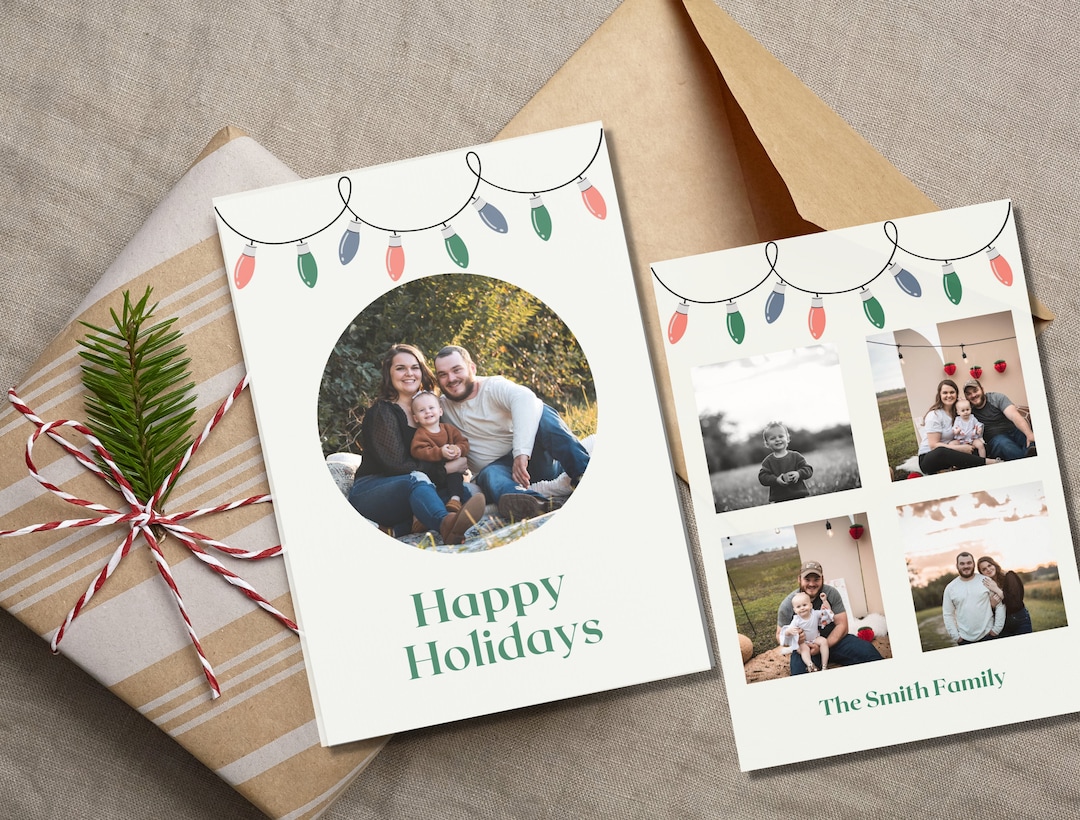Holiday Lights Christmas Card Template Front and Back Modern Holiday ...