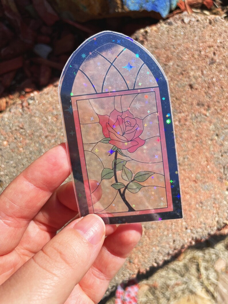 Stained Glass Rose Window Holographic Sticker - Etsy