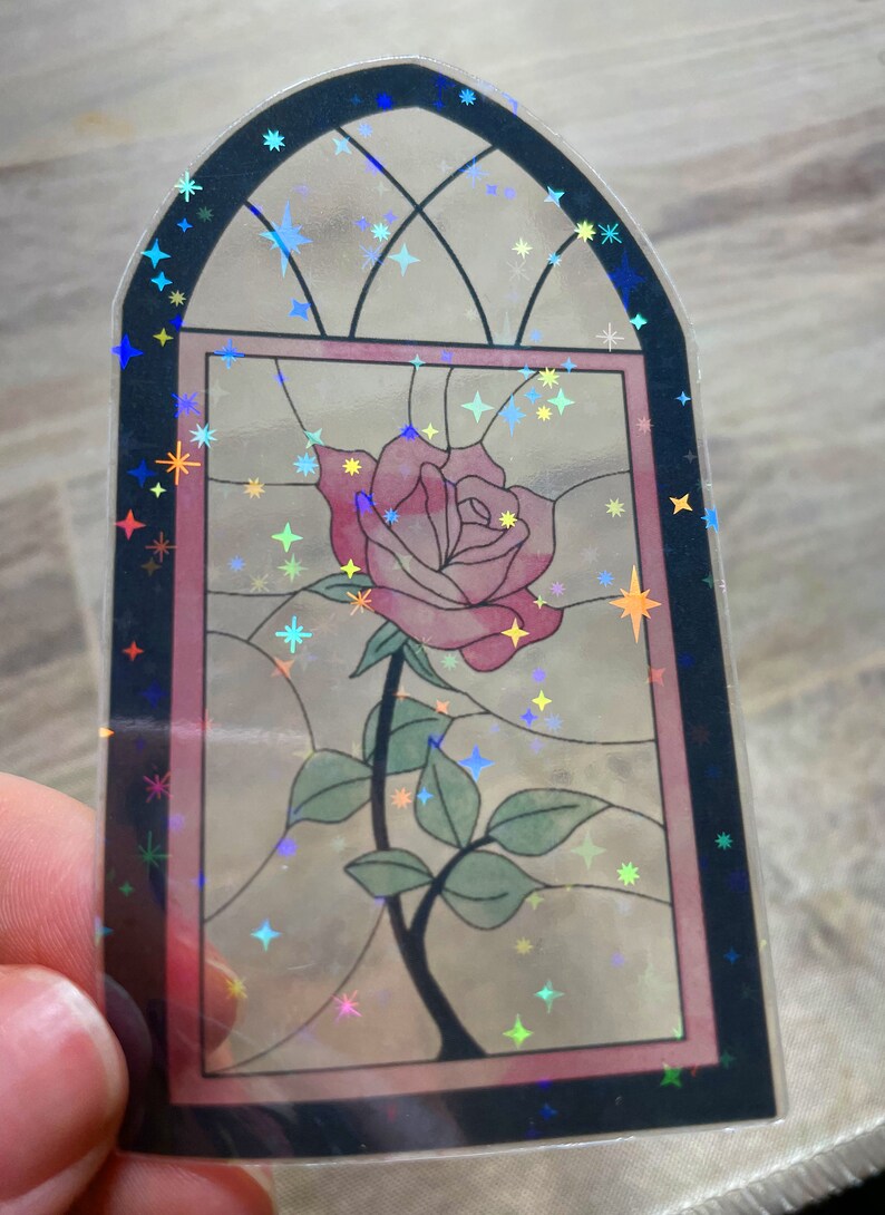 Stained Glass Rose Window Holographic Sticker - Etsy