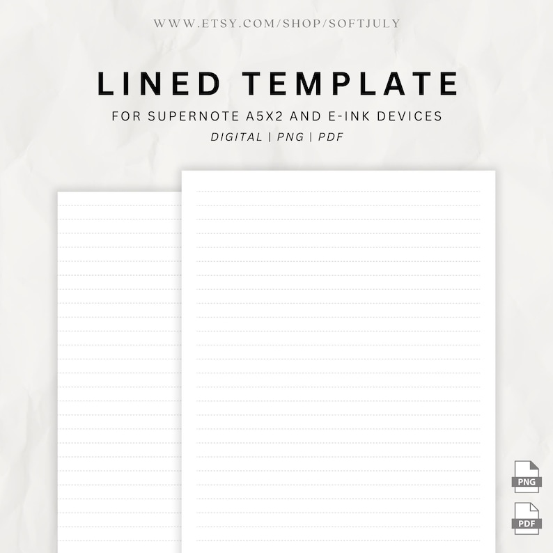 Minimalist Lined Note Template for Supernote A5X2 | PDF PNG | E-ink ...