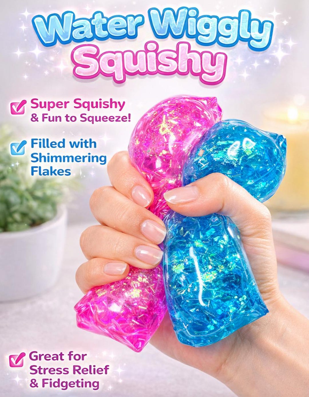 Shimmering Gel Squishy Fidget Toy – Water Wiggly Stress Relief - Etsy