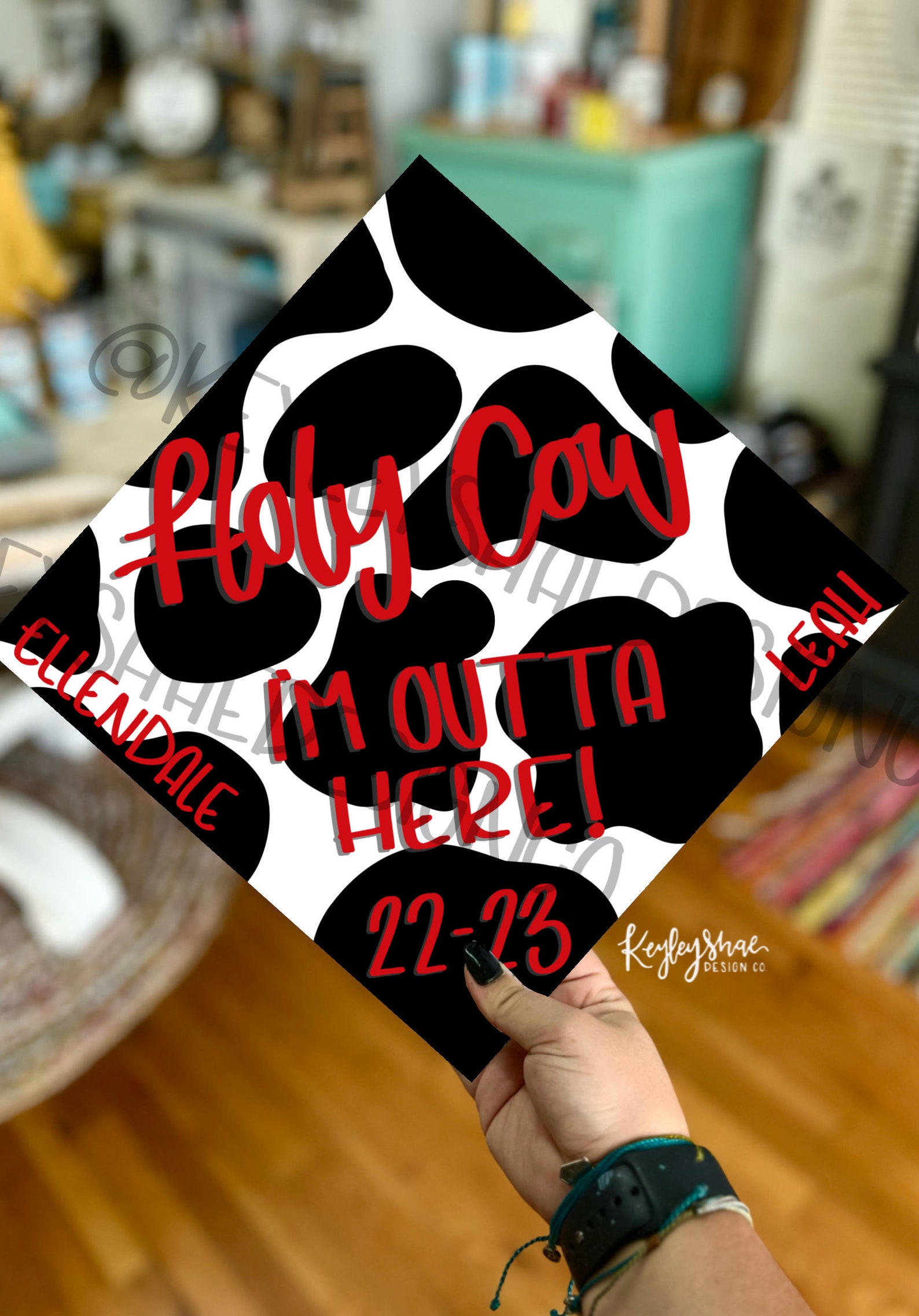 Graduation Cap Topper - Holy Cow - Cow Print - Customizable ...