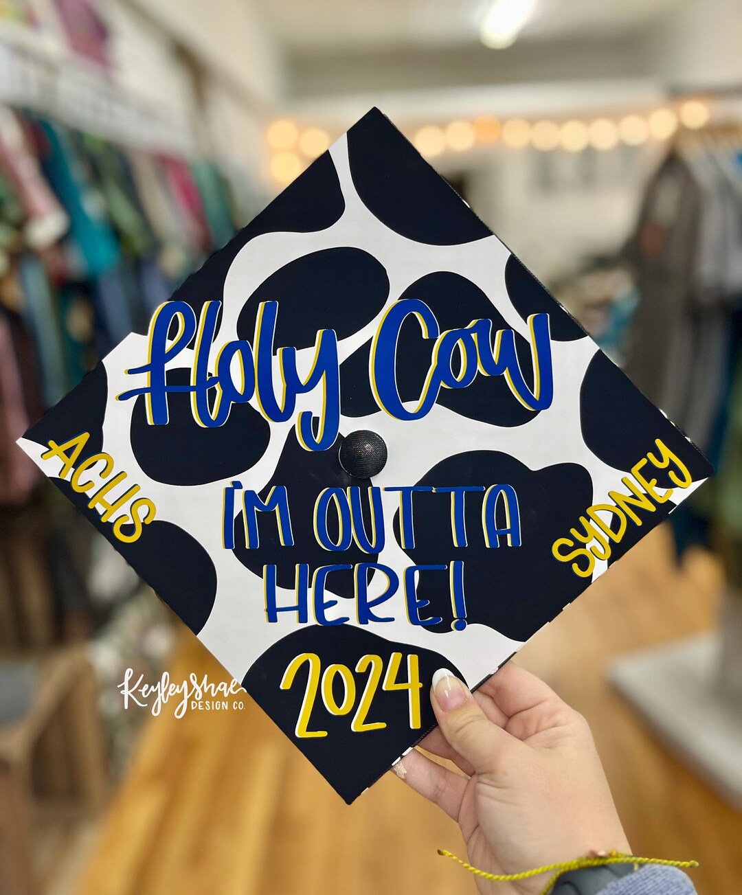 Graduation Cap Topper - Holy Cow - Cow Print - Customizable ...