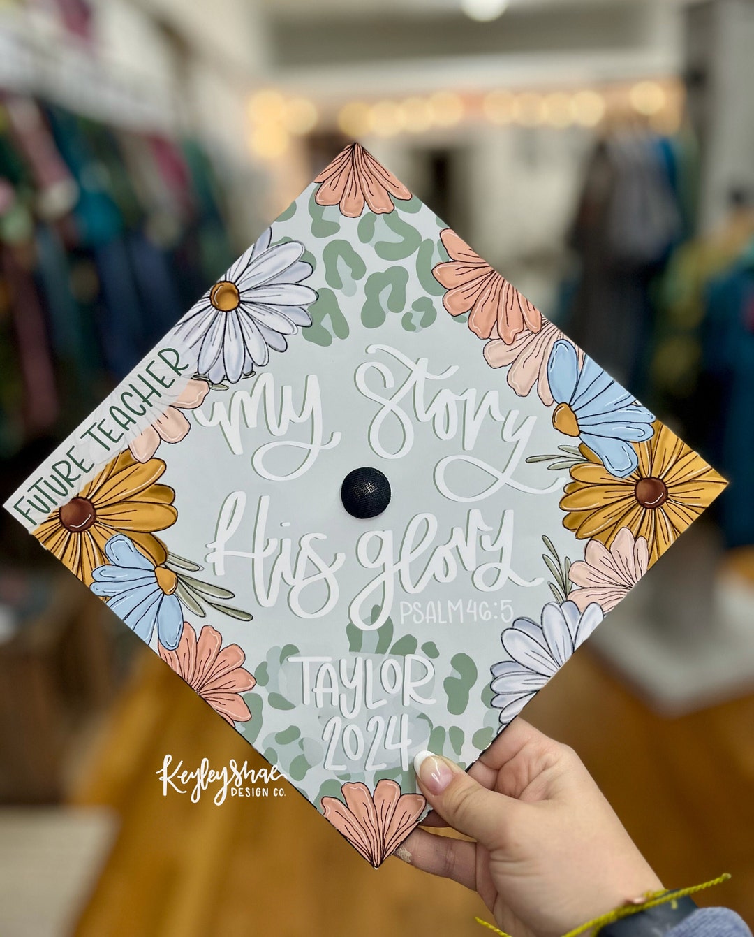 Graduation Cap Topper - Cheetah Print - Bible Verse - Flowers ...