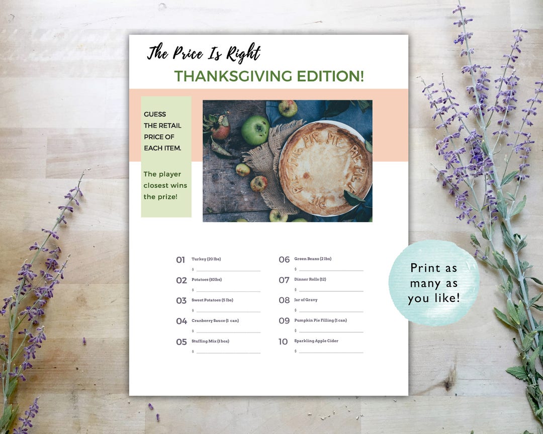 The Price is Right Printable / Thanksgiving Game / Guessing Games ...