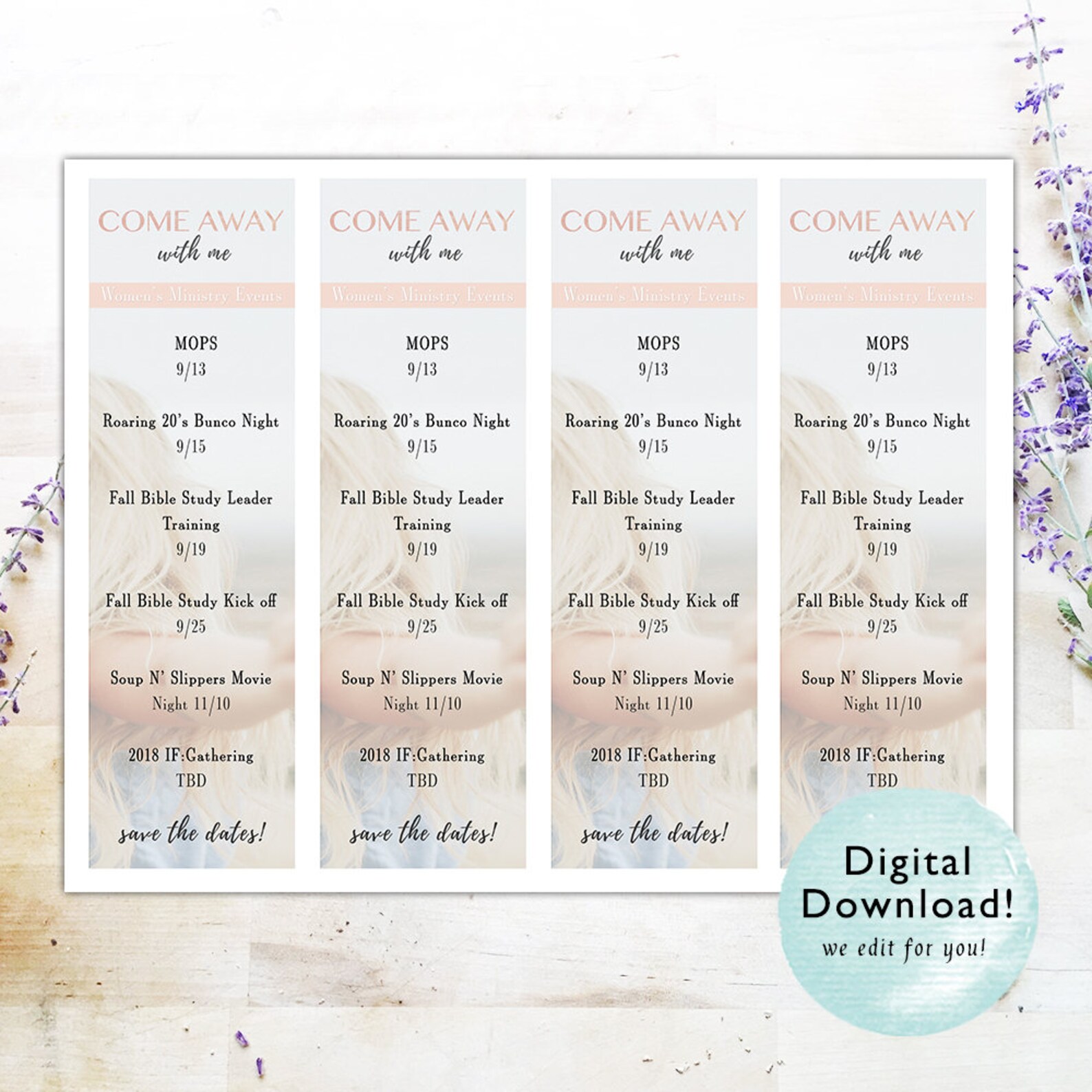 PRINTABLE BOOKMARKS / Event Bookmarks / Save the Date / Church Event ...