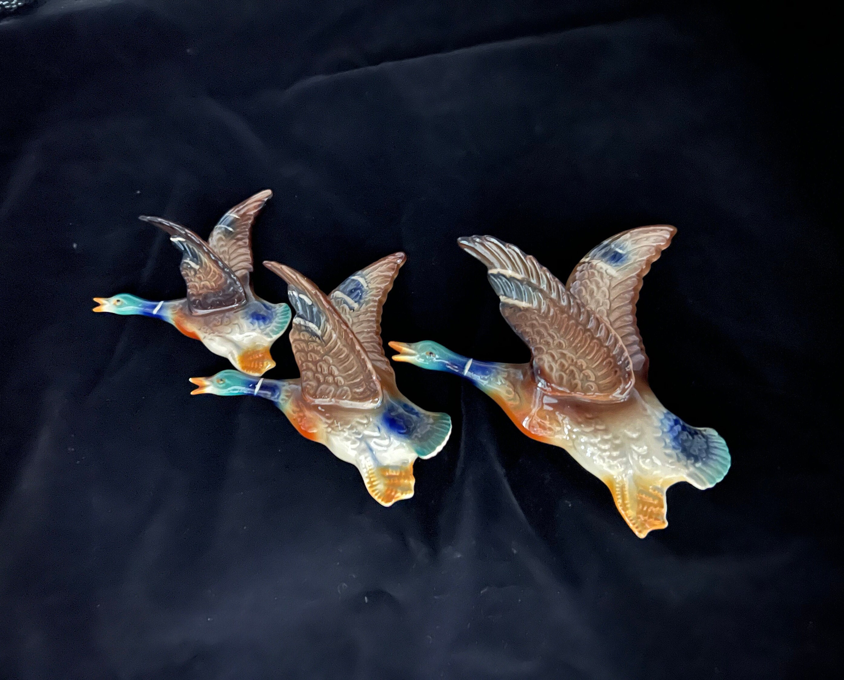 Jema Holland Flying Ducks set of 3 Mid Century Porcelain Graduated Wall ...
