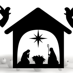 Black Silhouette of Christmas Nativity Manger Scene With Baby Jesus ...