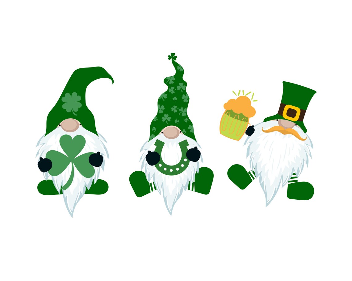 St Patricks Day Gnome Svg Three Gnomes Holding Shamrocks Svg | Etsy