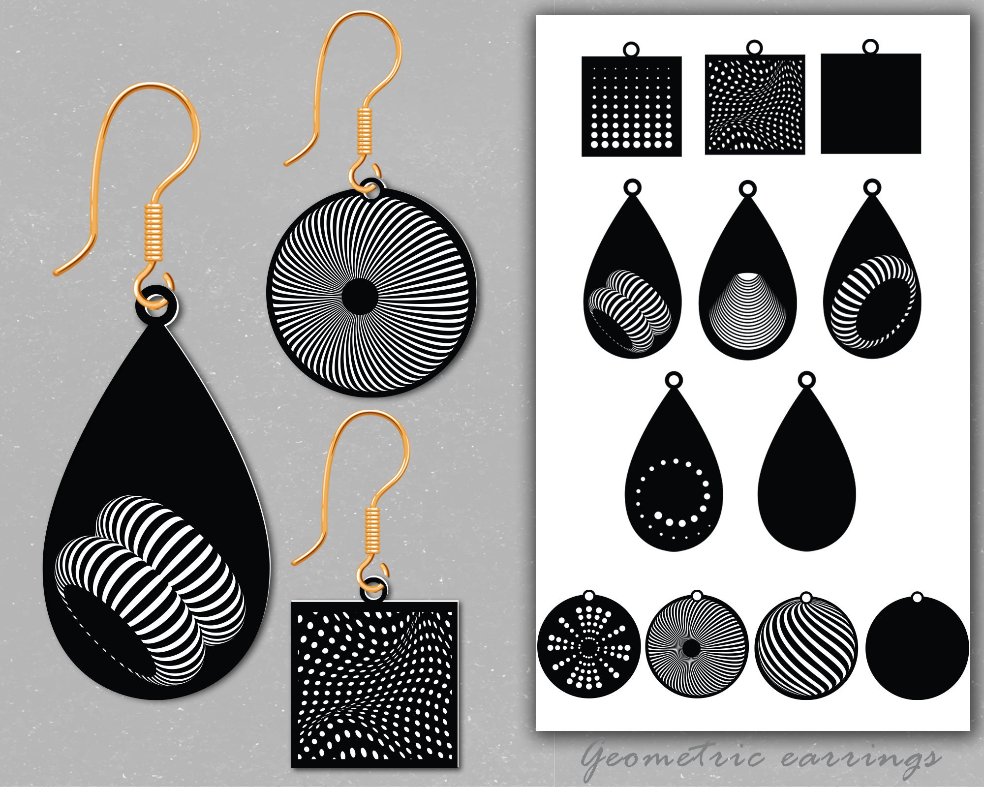 Geometric Earrings Svg, Circle, Square, Water Drop Bundle Pendants Set ...