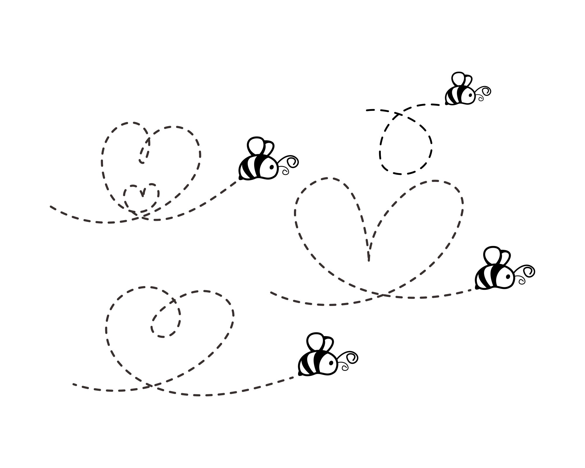 Bee Path Bundle Svg Files Honeybee Bumble Bee Heart Dotted Lines Vector ...