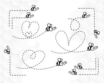 Bee Path Bundle Svg Files Honeybee Bumble Bee Heart Dotted Lines Vector ...
