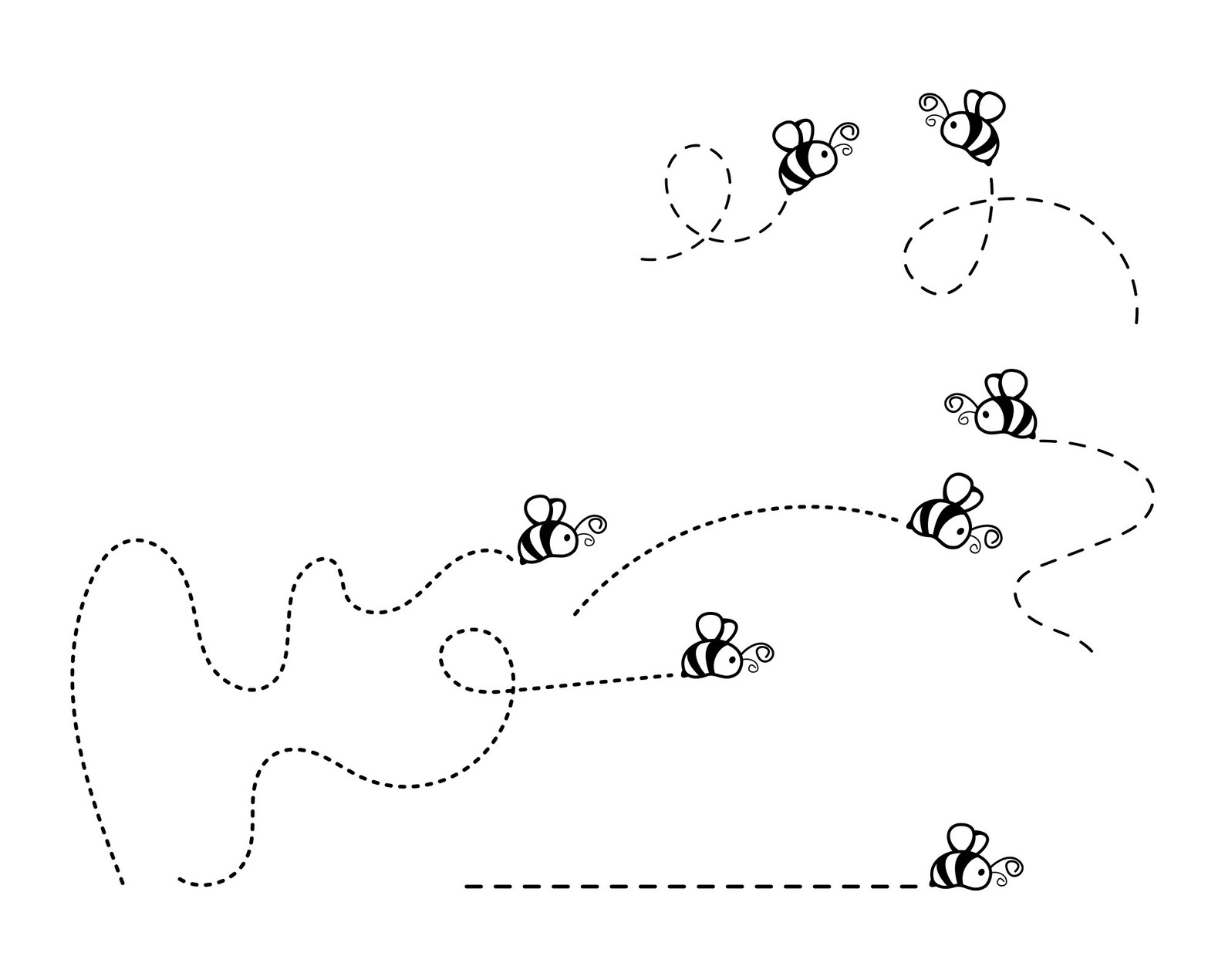 Bee Path Bundle Svg Files Honeybee Bumble Bee Heart Dotted Lines Vector ...