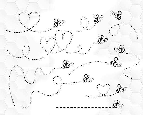 Bee Path Bundle Svg Files Honeybee Bumble Bee Heart Dotted | Etsy