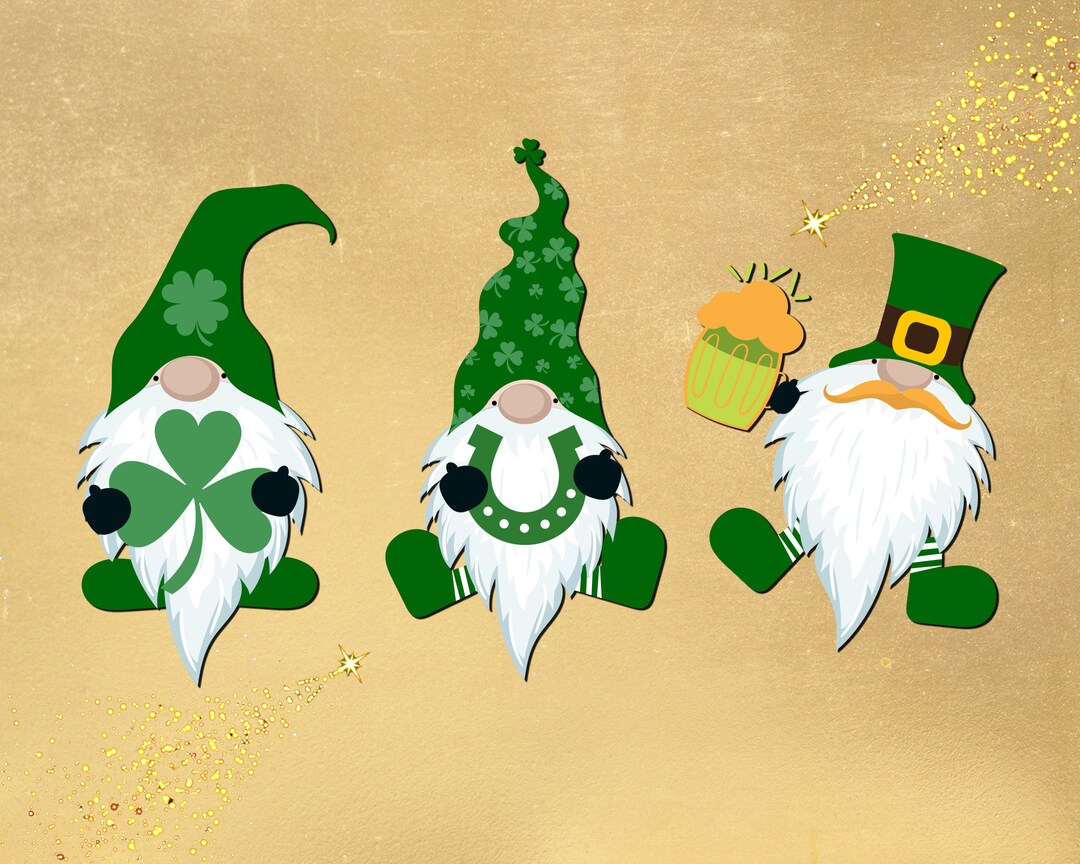 St Patricks Day Gnome Svg Three Gnomes Holding Shamrocks Svg, St ...