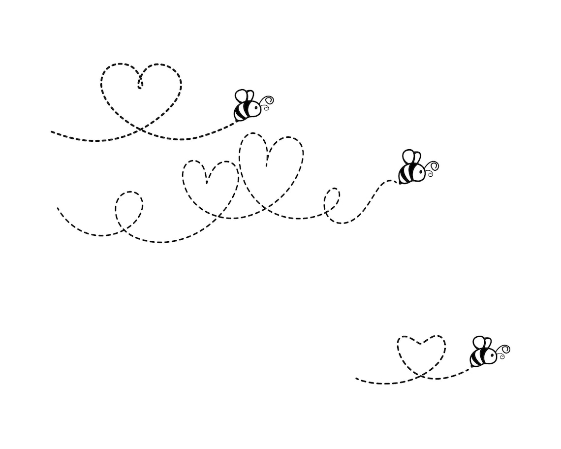 Bee Path Bundle Svg Files Honeybee Bumble Bee Heart Dotted Lines Vector ...