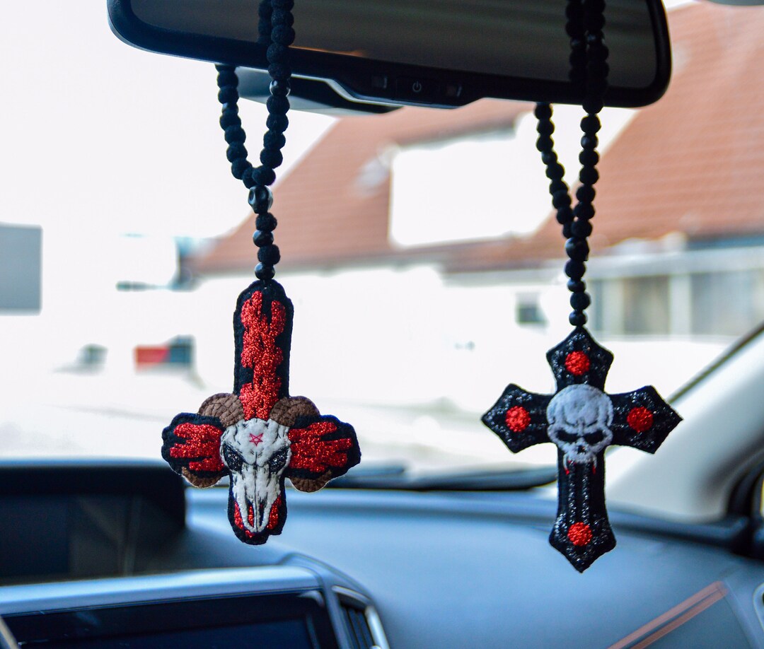 Gothic Cross Rosary Gift Horror Skull Car Rearview Mirror Charm Devil ...