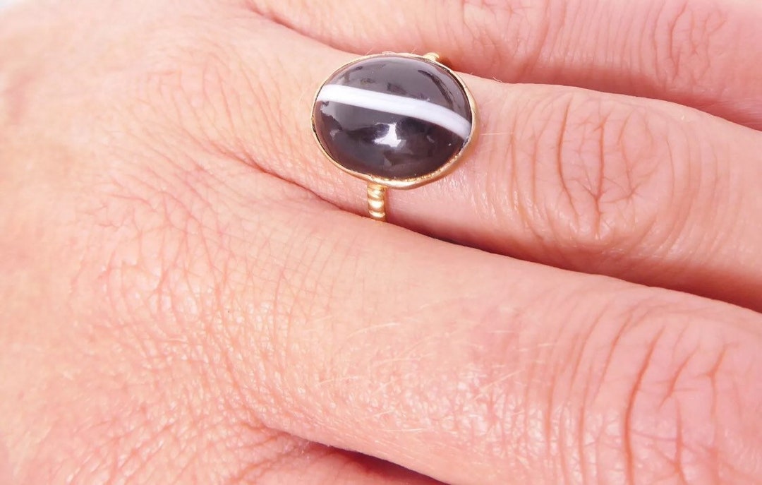 Victorian 9ct Gold Cabochon Banded Agate Ring Large. Size N 1/2 - Etsy