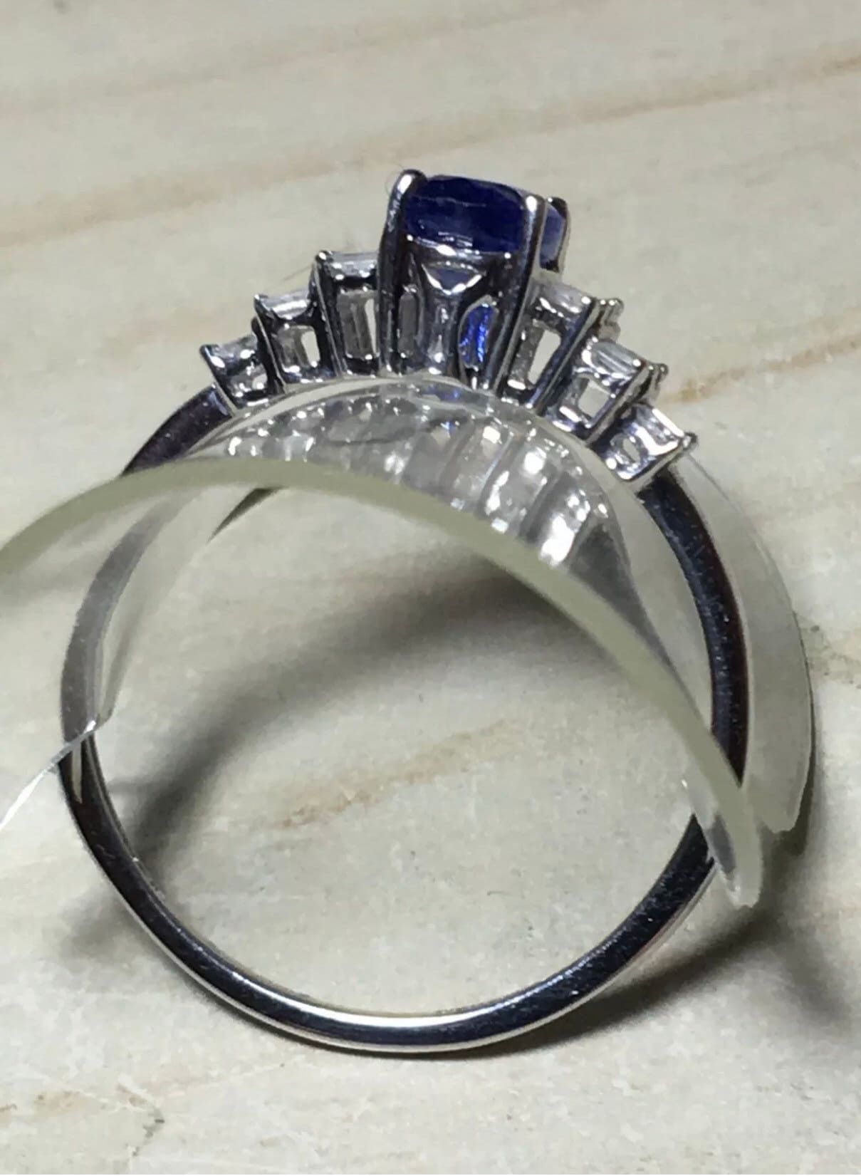 9ct. 375. White Gold. Diamond & Created Sapphire Ring. Size T. U.S ...