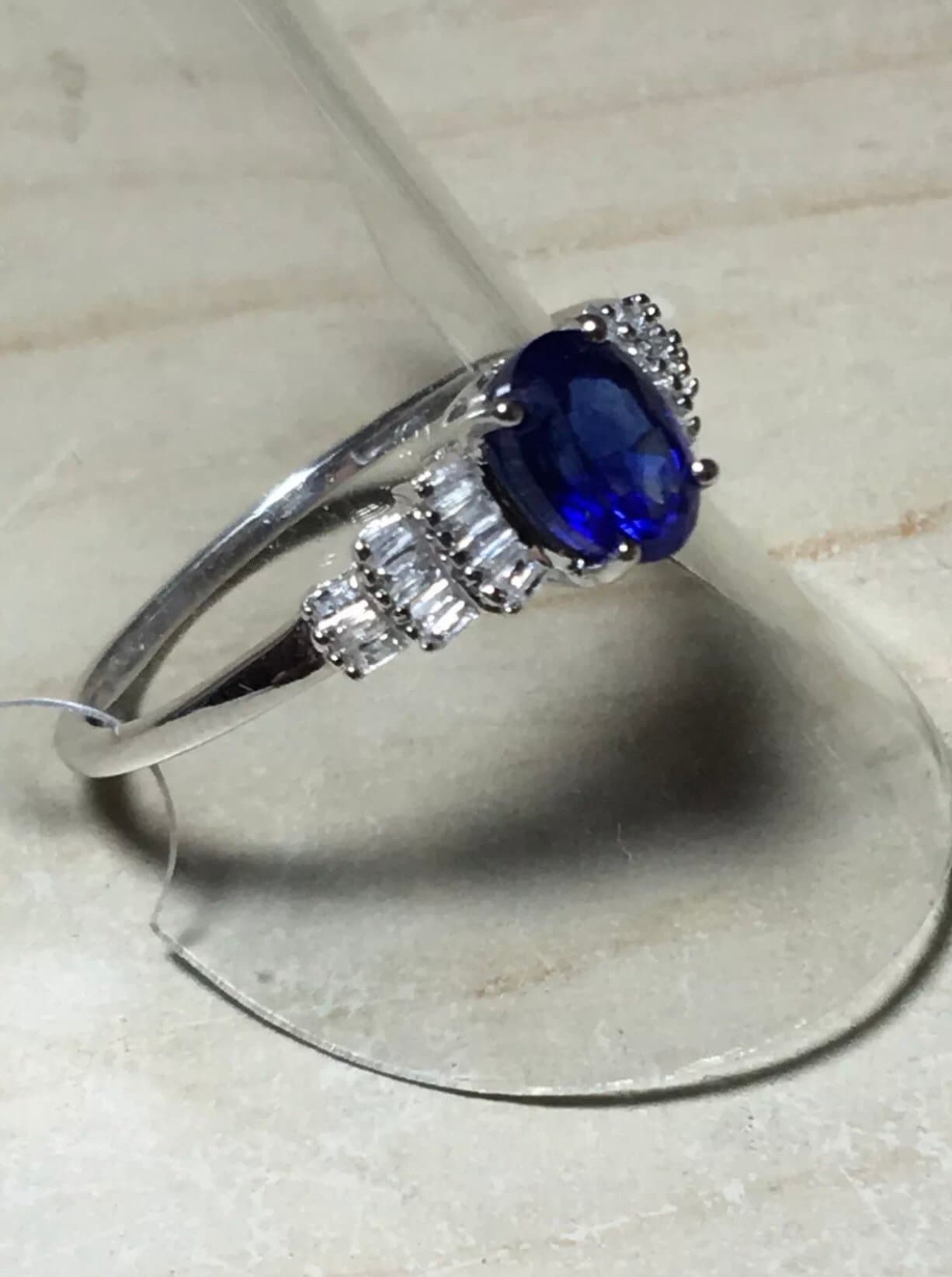 9ct. 375. White Gold. Diamond & Created Sapphire Ring. Size T. U.S ...