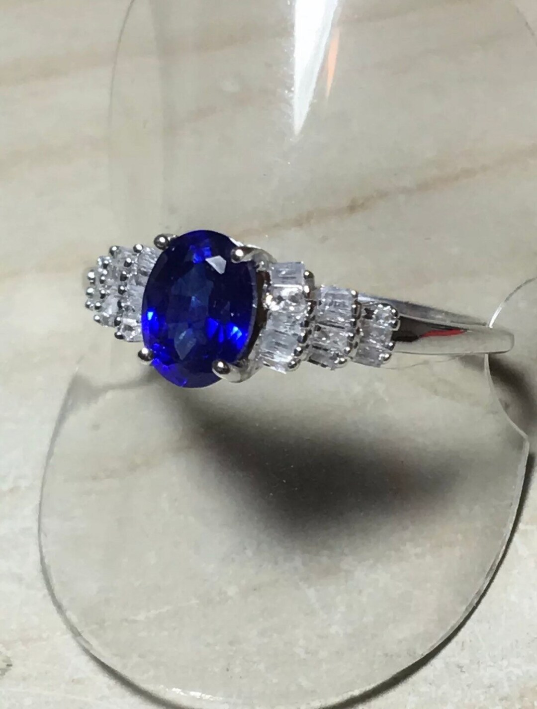 9ct. 375. White Gold. Diamond & Created Sapphire Ring. Size T. U.S ...