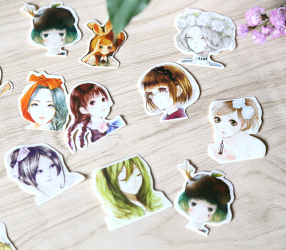 45 Set of Girl Head Sticker Set Cute Girl Head Sticker Pack - Etsy