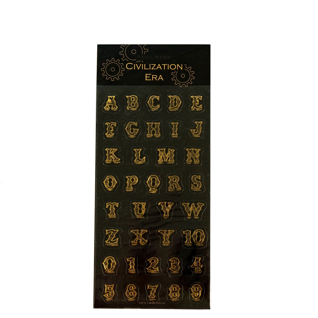 Alphabet and Numbers Gold Foil on Black Paper Sticker Sheet - Etsy