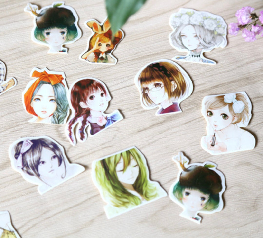 45 Set of Girl Head Sticker Set Cute Girl Head Sticker Pack Deco Girl ...