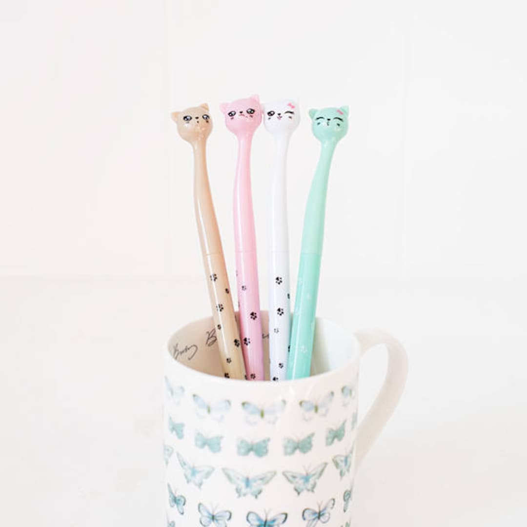 Cute Cat Pen Gel Style Writing Kawaii Stationary Cute Gray - Etsy