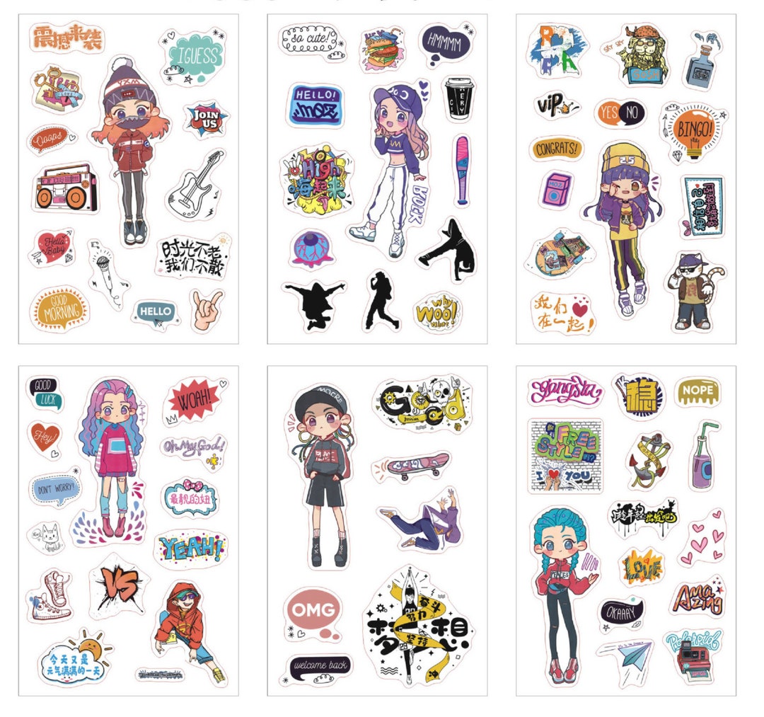 Pegatinas Cool Street Girl T083 / 6 PCS Cartoon Sticker Set / - Etsy España