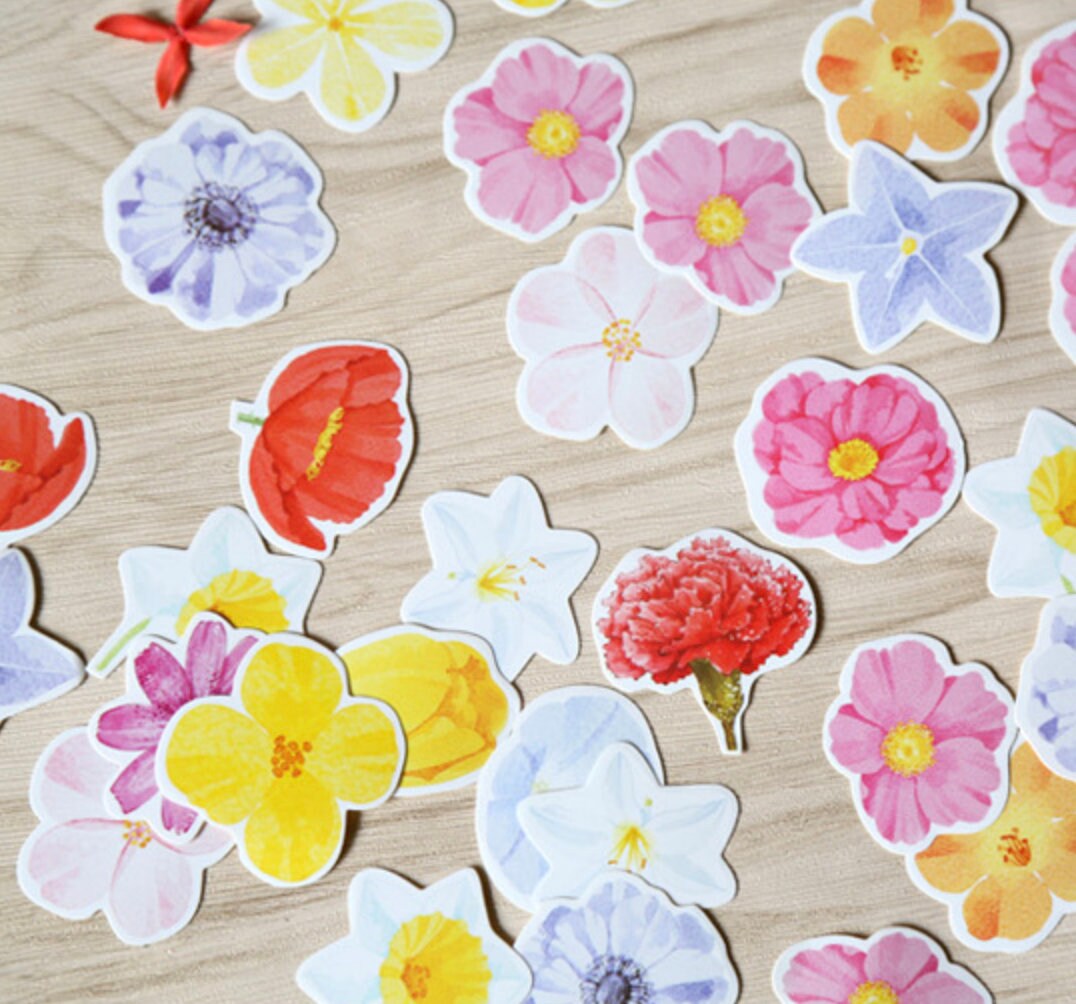 Flower language sticker labels Lovely DIY Sticker Flowers drawing set ...