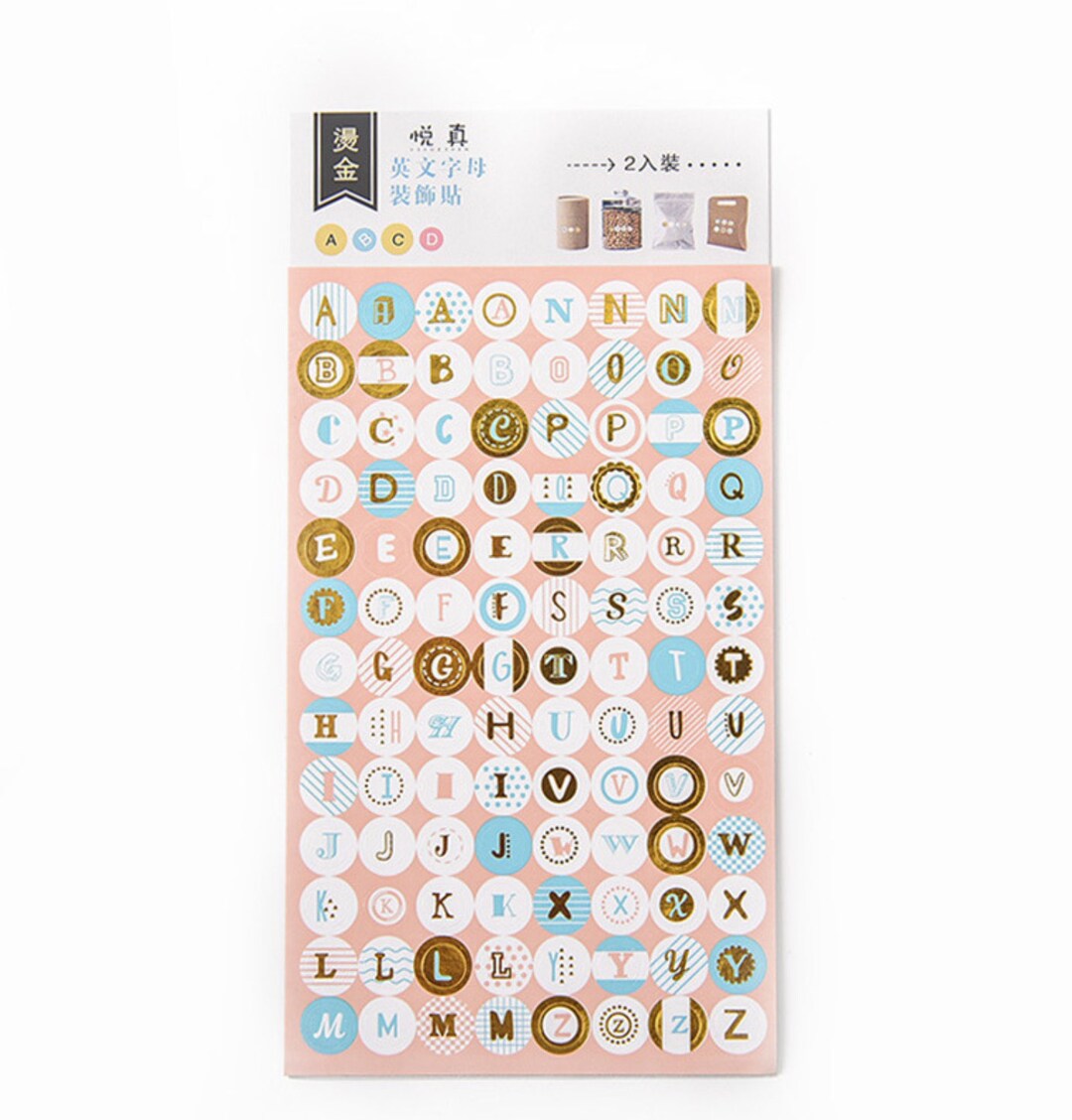 2 Sheet Foil Alphabet Letter Stickers Pastel Blue Pink Gold - Etsy
