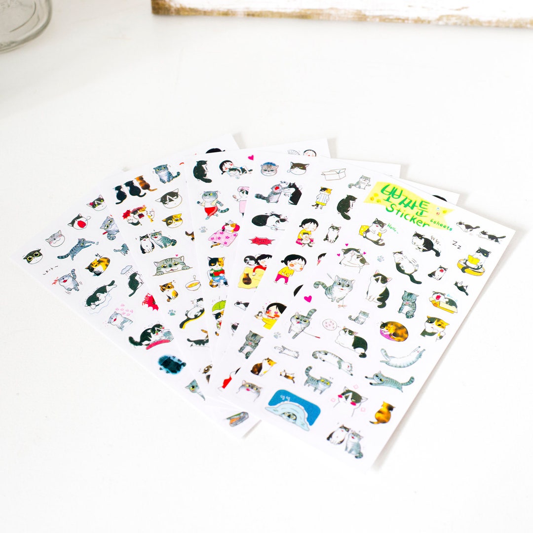 Cute Cat Sticker Set Kawaii Cat Stickers Set of 6 Pages - Etsy
